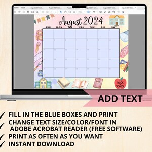 EDITABLE August 2024 Calendar, Printable Fillable Monthly Planner ...