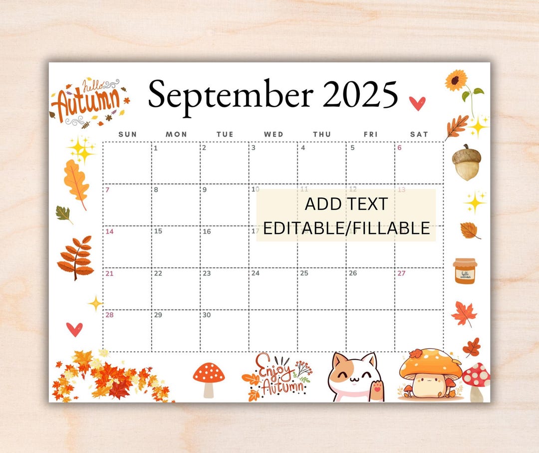 EDITABLE September 2025 Calendar, Printable Monthly Calendar for ...