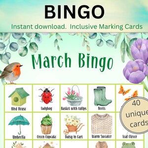 PRINTABLE MARCH Bingo Game With 40 Unique Bingo Cards, Bing Game ...