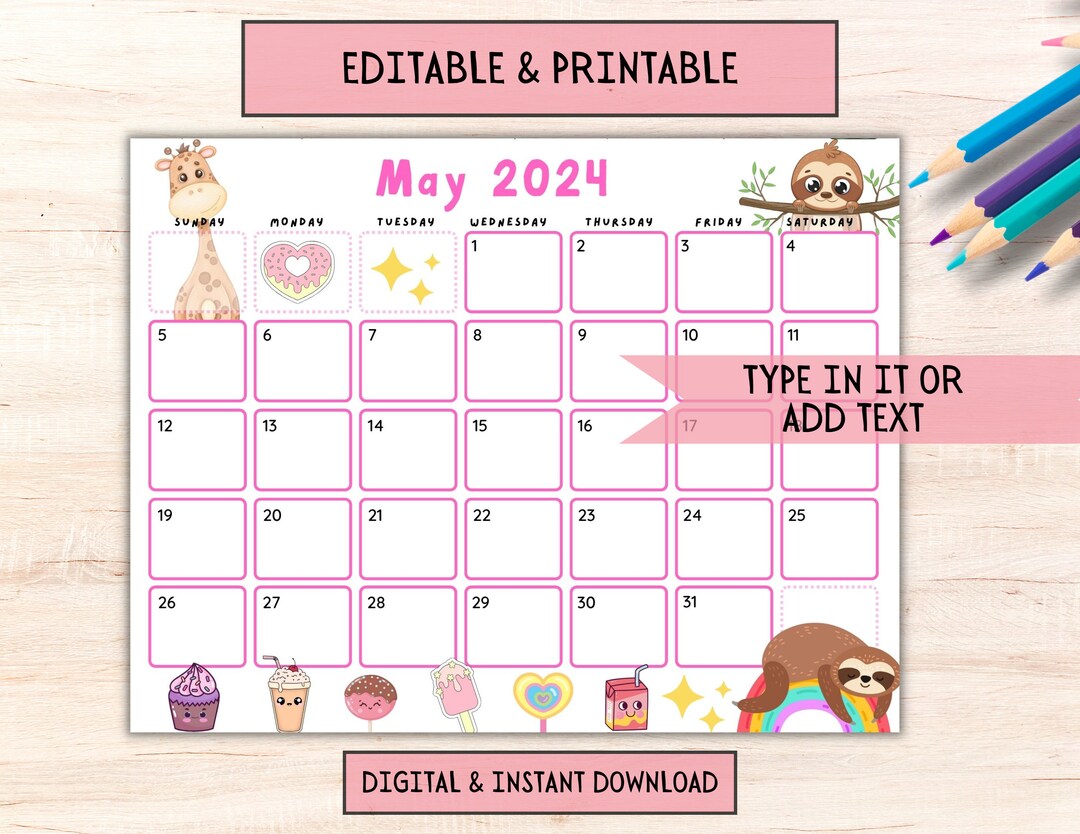 EDITABLE May 2024 Calendar, Printable Fillable Monthly Planner for May ...