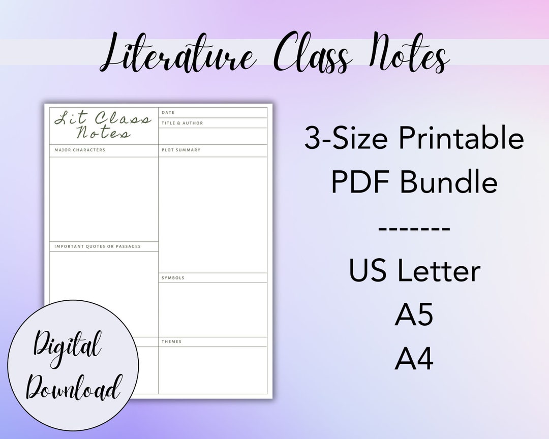 Printable College University Literature Class Lecture Notes Template ...