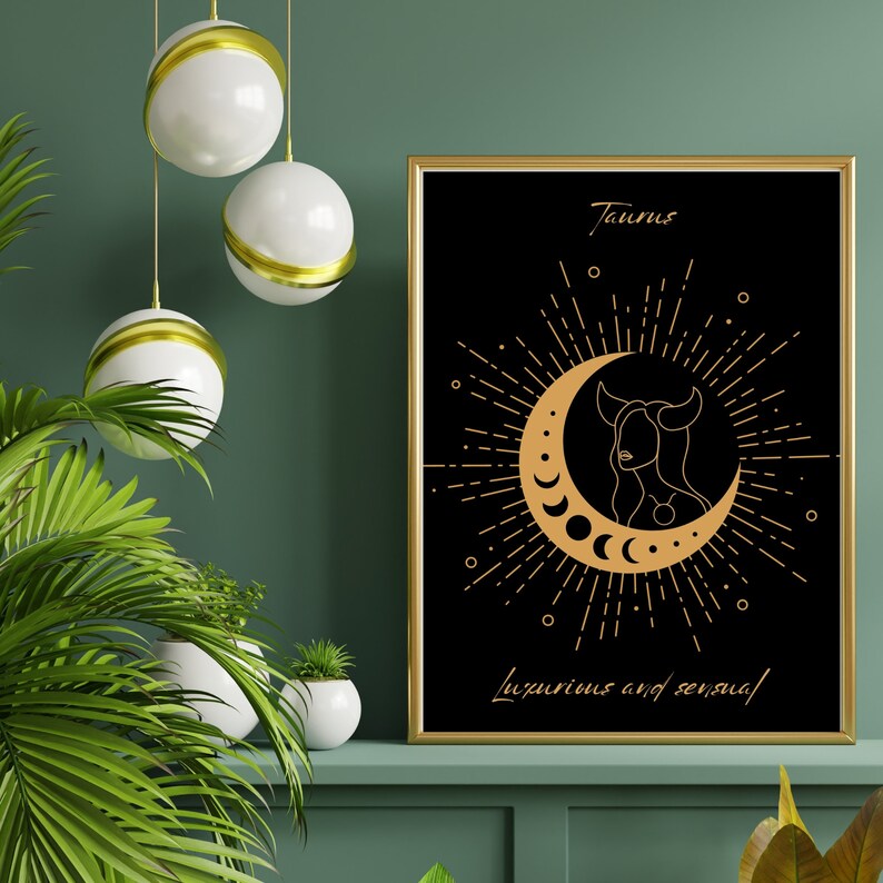 Taurus Zodiac Sign Printable Wall Art Simple Room Wall Art Zodiac Sign ...