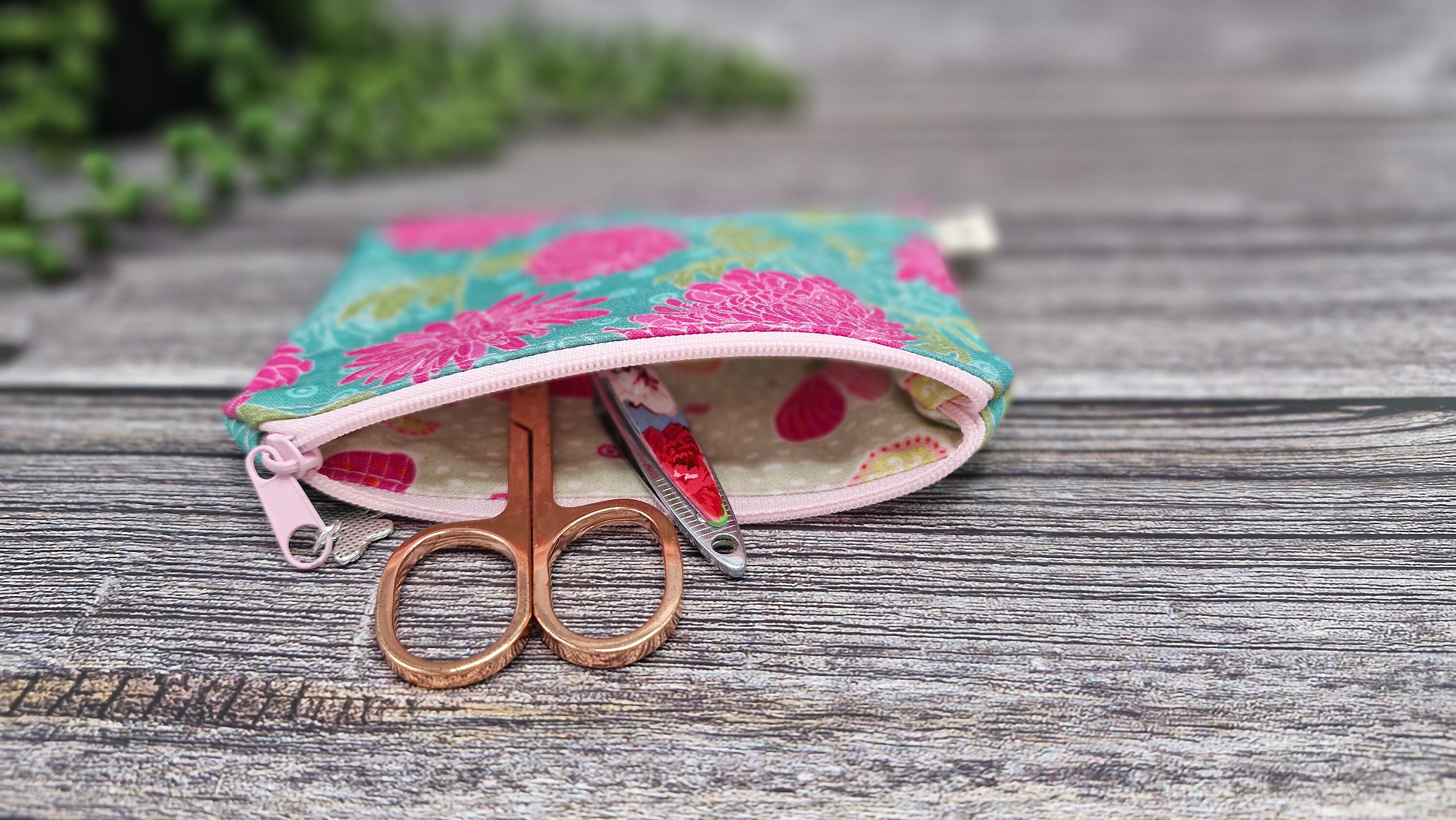 Pink Coin Purse,floral Coin Purse,fabric Coin Purse,coin Purse With Zip ...