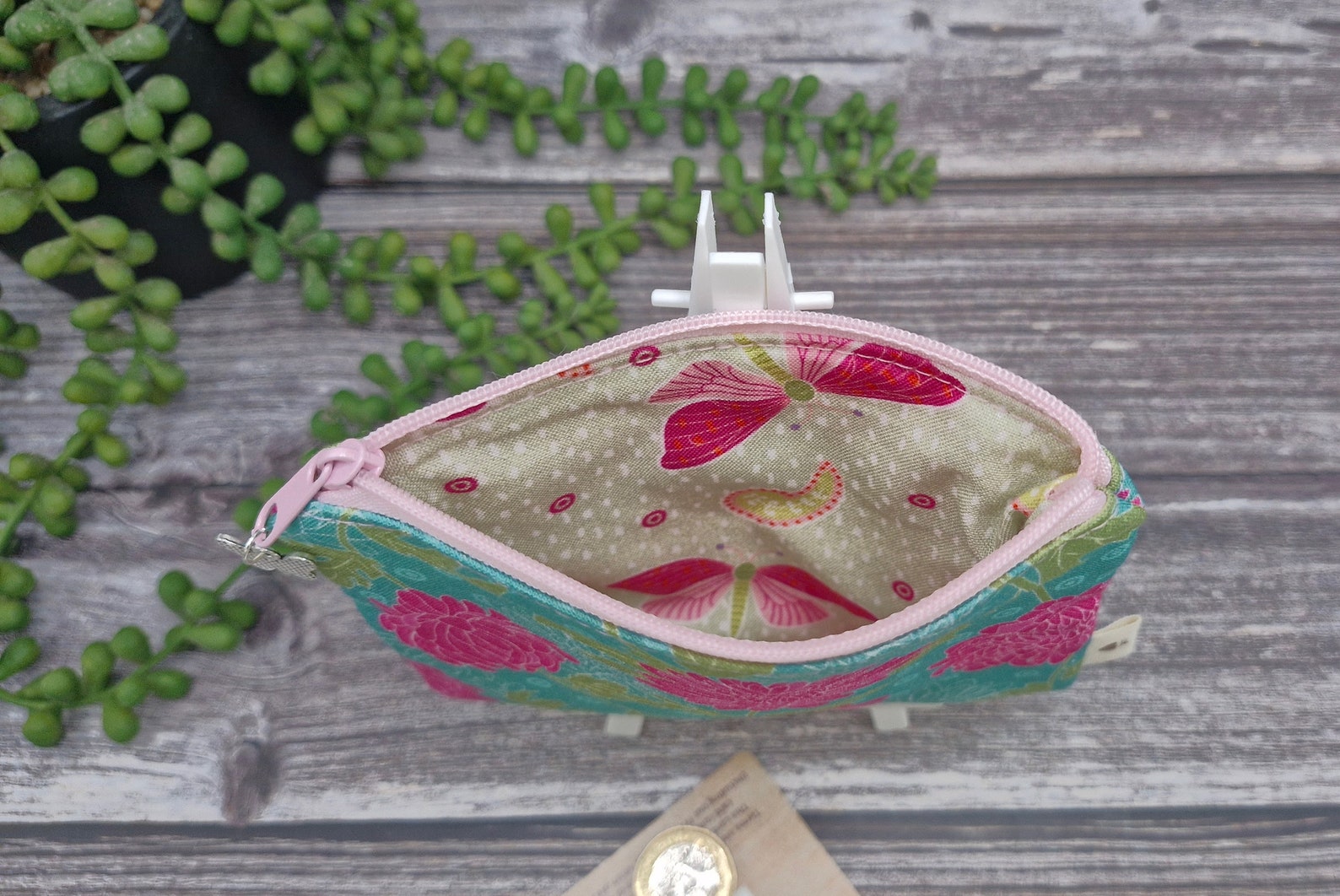 Pink Coin Purse,floral Coin Purse,fabric Coin Purse,coin Purse With Zip ...