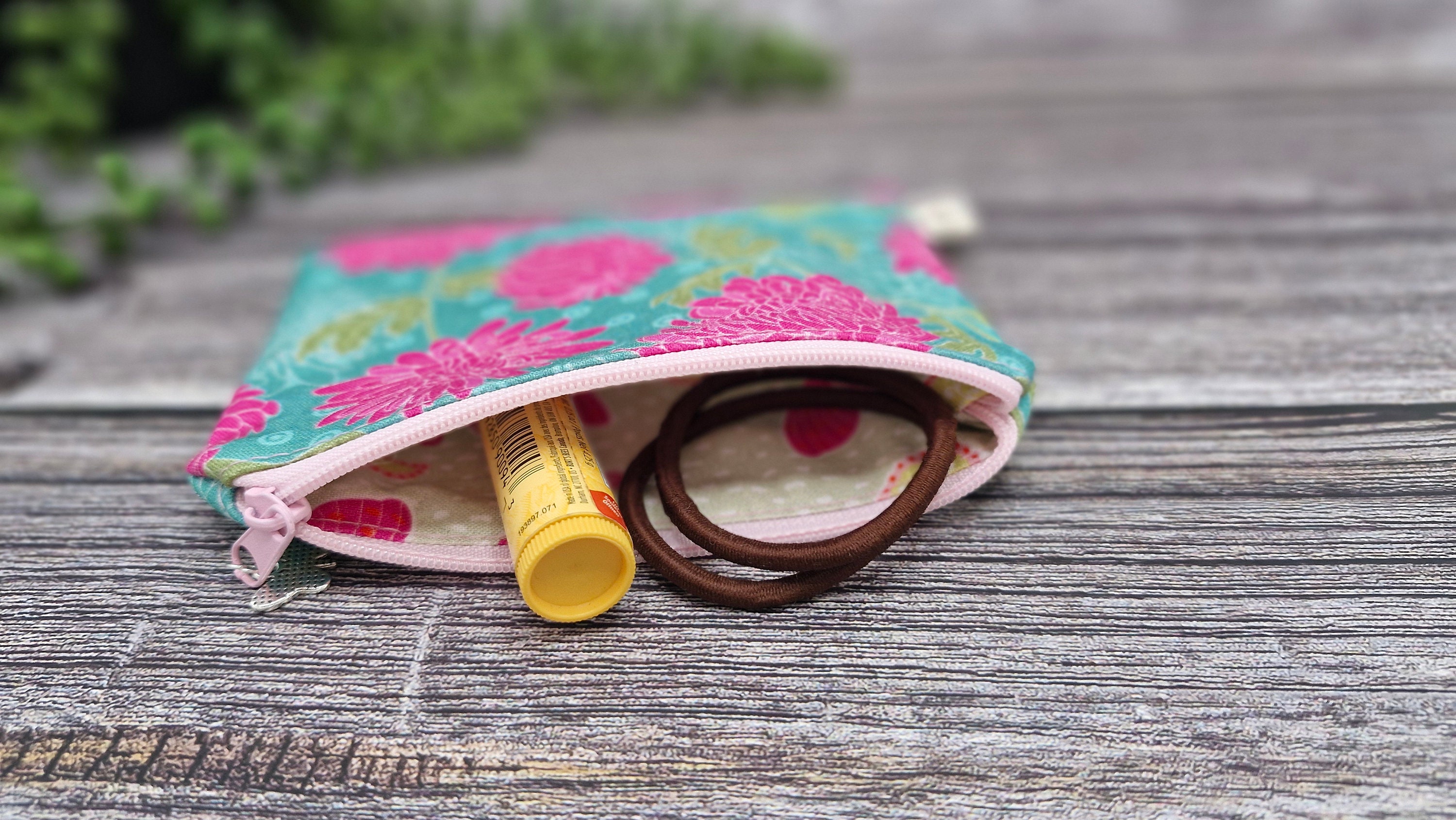Pink Coin Purse,floral Coin Purse,fabric Coin Purse,coin Purse With Zip ...