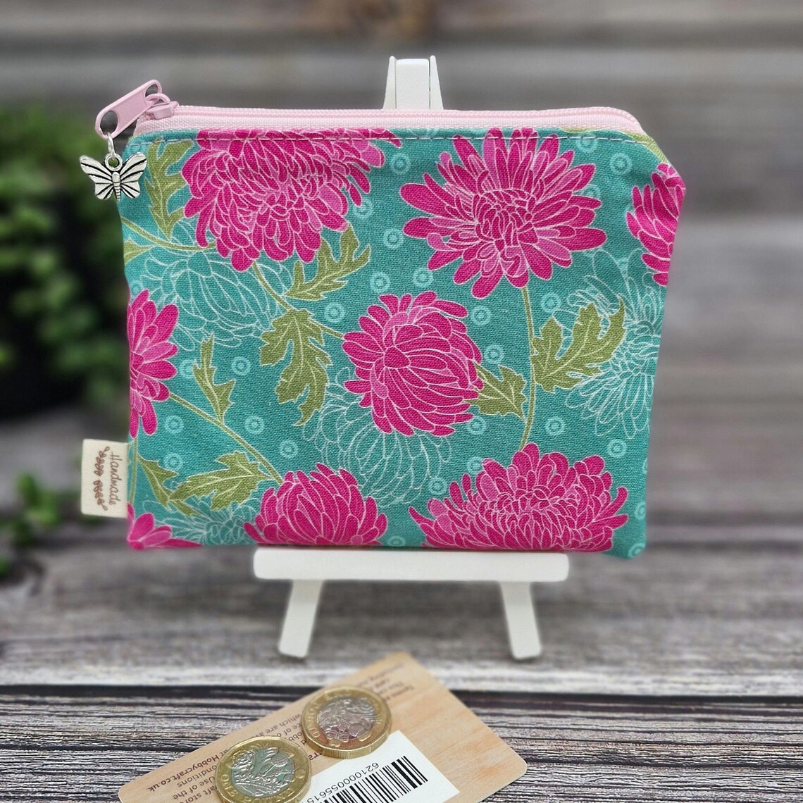 Pink Coin Purse,floral Coin Purse,fabric Coin Purse,coin Purse With Zip ...