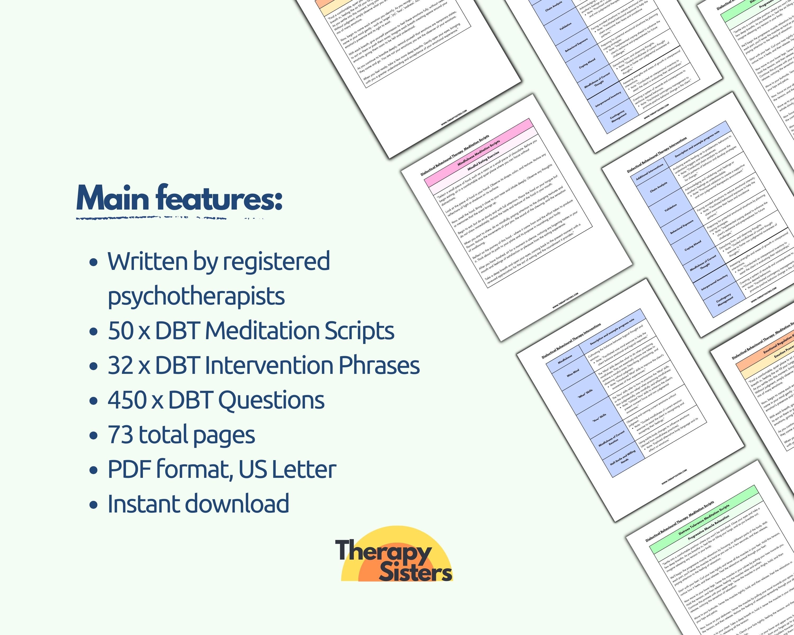 DBT Cheat Sheets Resource Bundle | DBT Interventions Wise Mind Therapy ...
