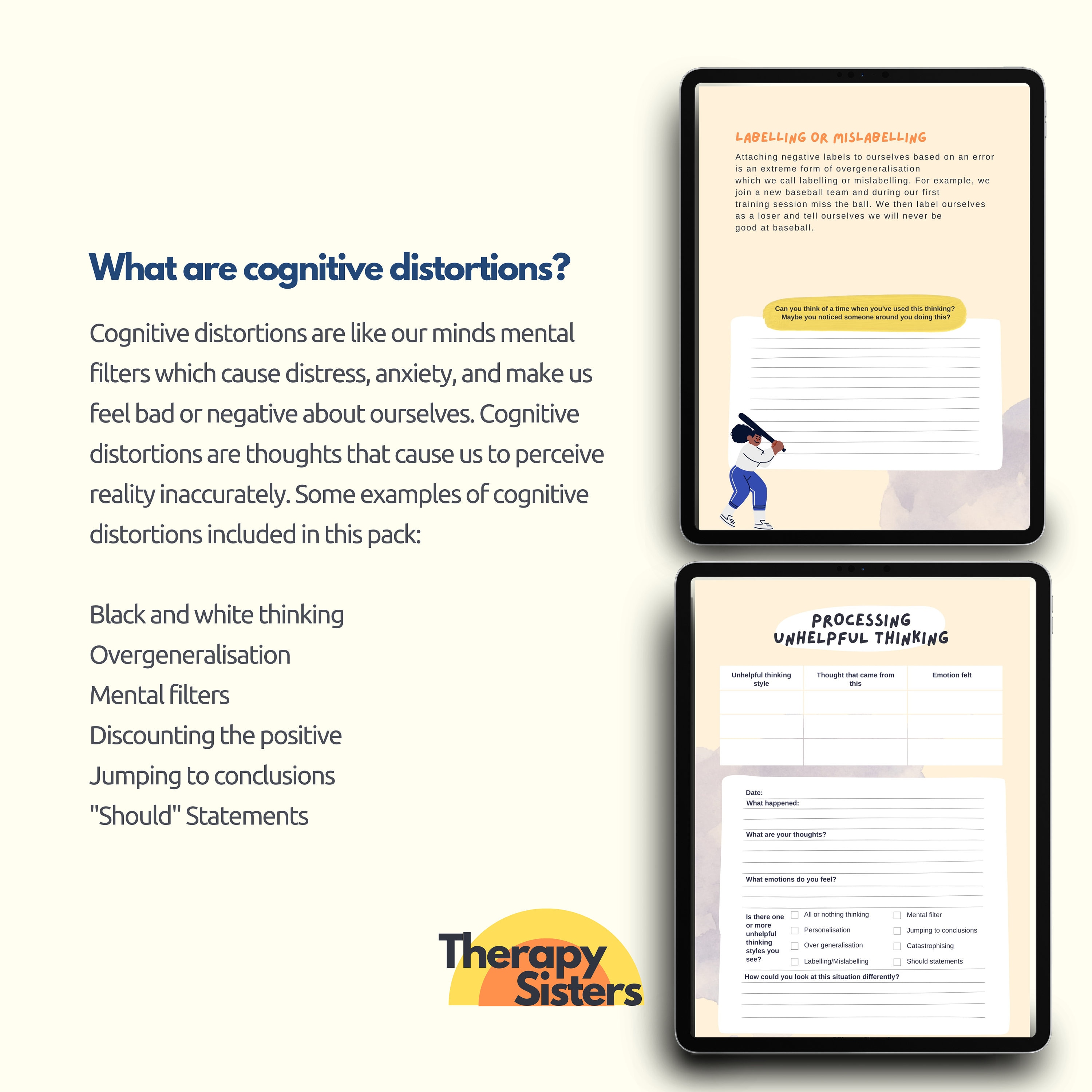 Cognitive Distortions Worksheets Process Unhelpful Thinking Styles ...