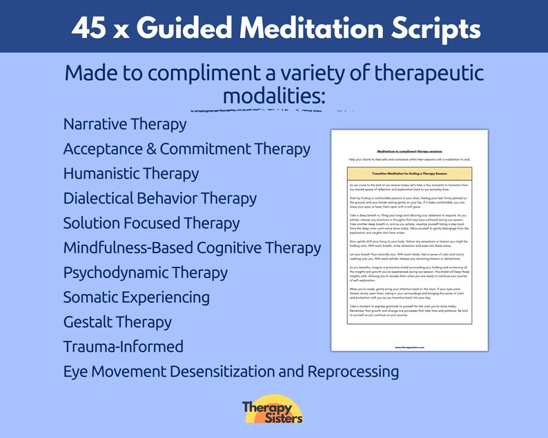 45 Guided Meditation Scripts | Therapy Resources Therapy Cheat Sheet ...