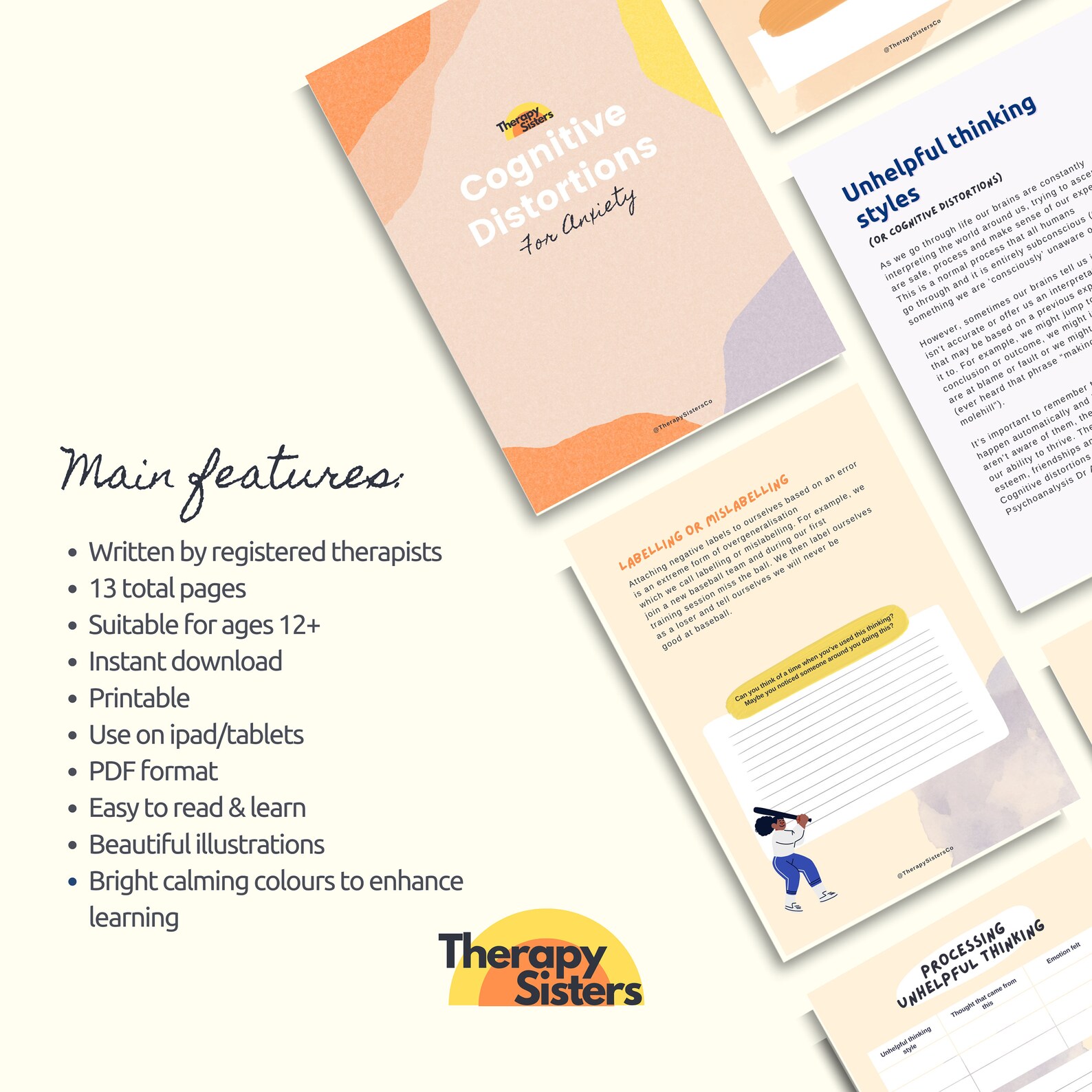 Cognitive Distortions Worksheets Process Unhelpful Thinking Styles ...