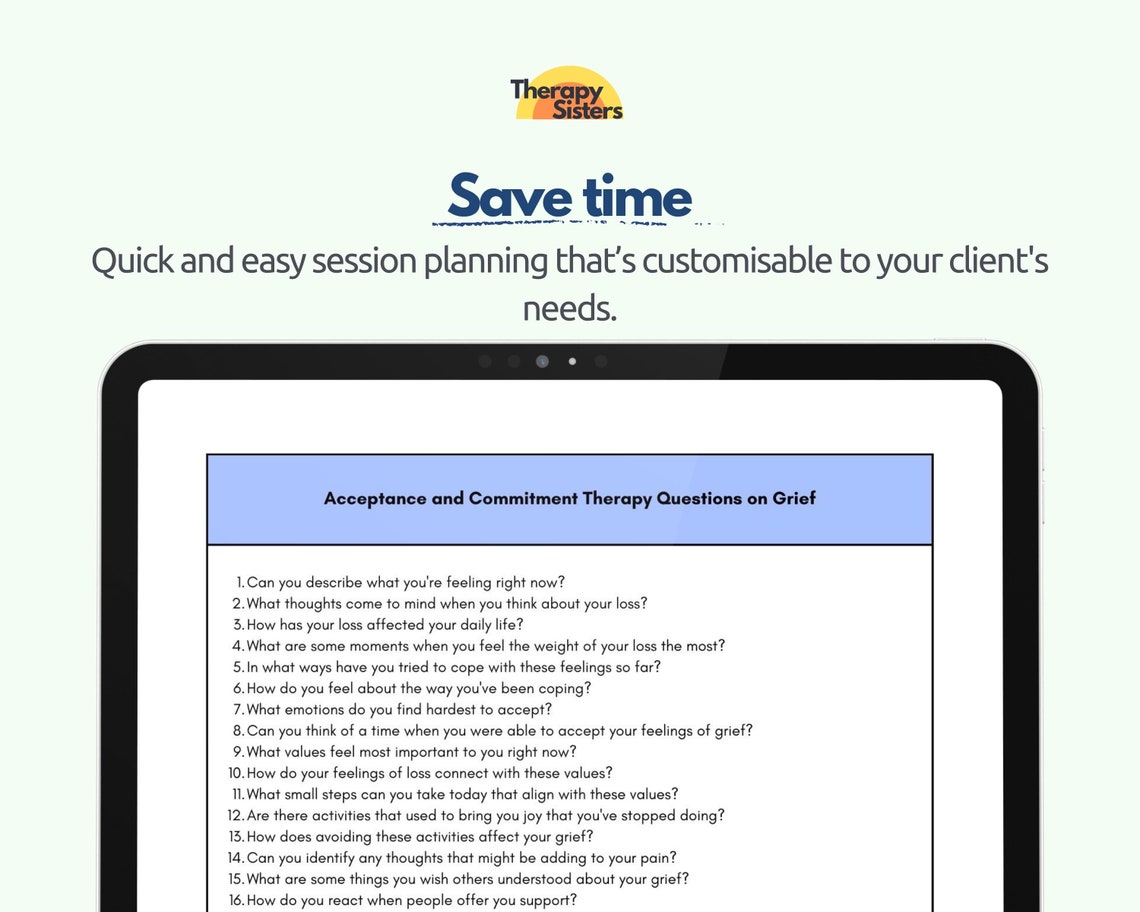 200 ACT Grief Therapy Questions Grief and Loss Therapy Interventions ...