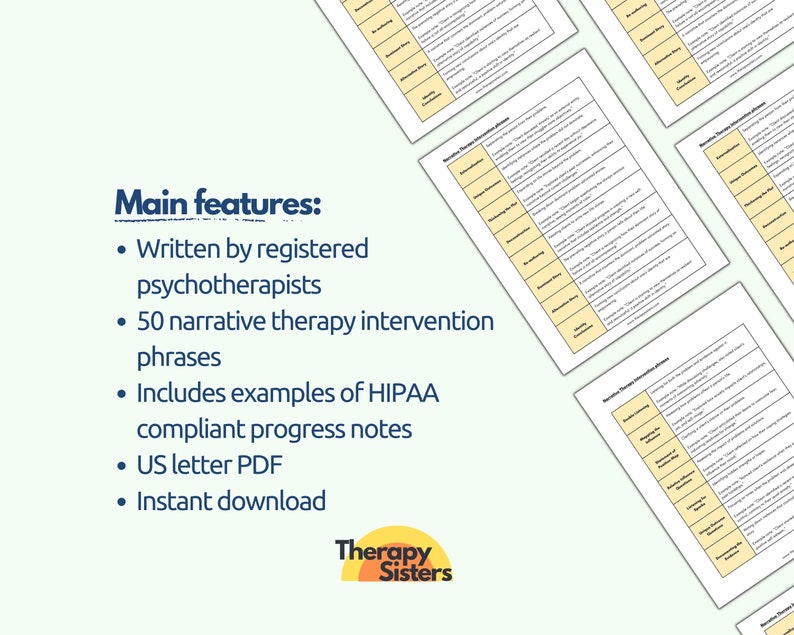 50 Narrative Therapy Intervention Phrases HIPAA Compliant Progress ...