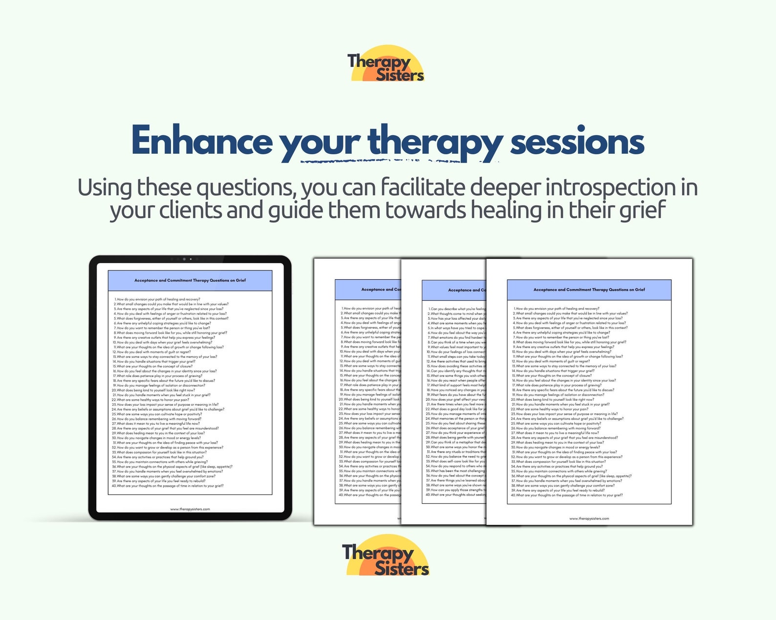 200 ACT Grief Therapy Questions | Grief and Loss Therapy Interventions ...