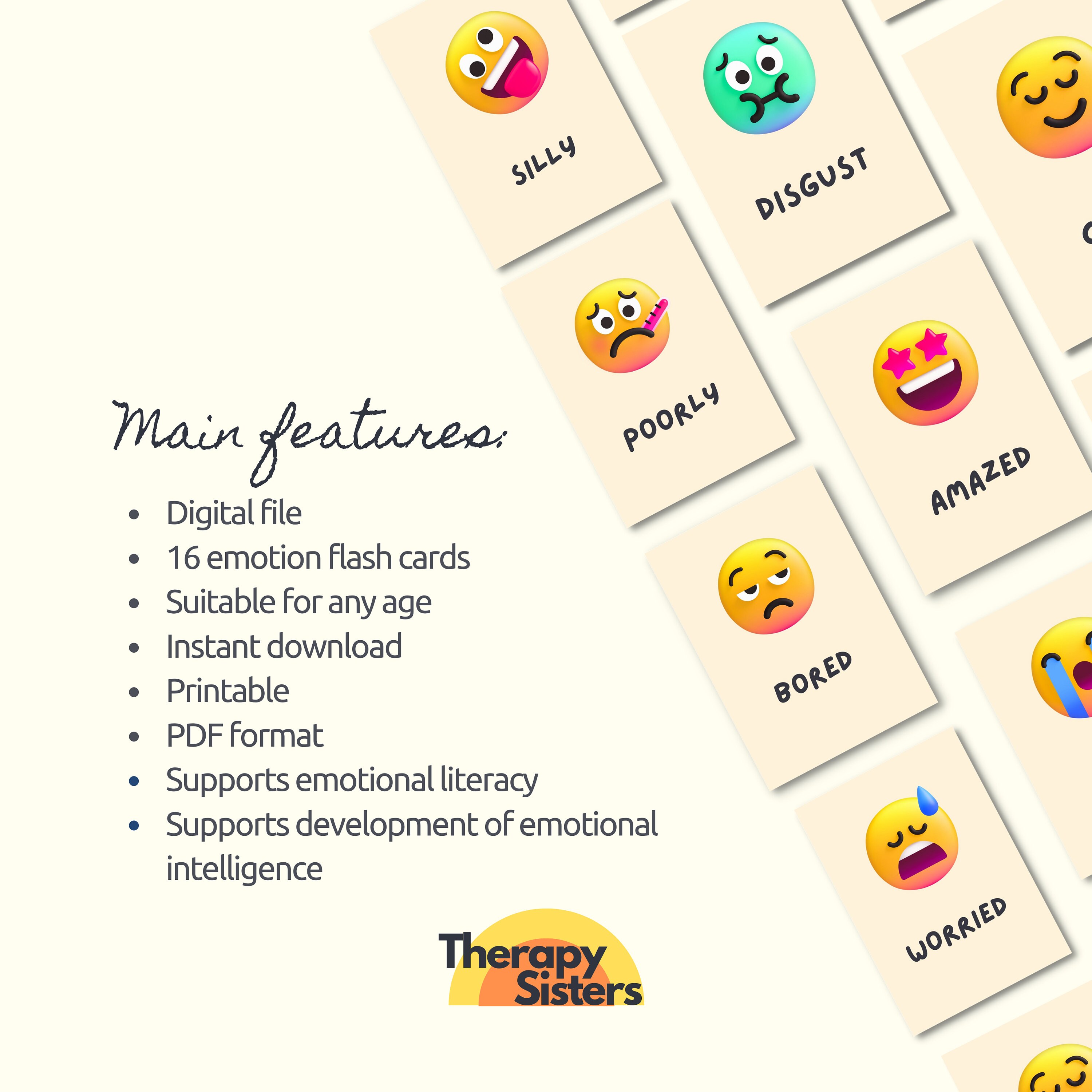 16 Kids Emotion Cards | Teen Therapy Card Deck DBT Cards Counselling ...