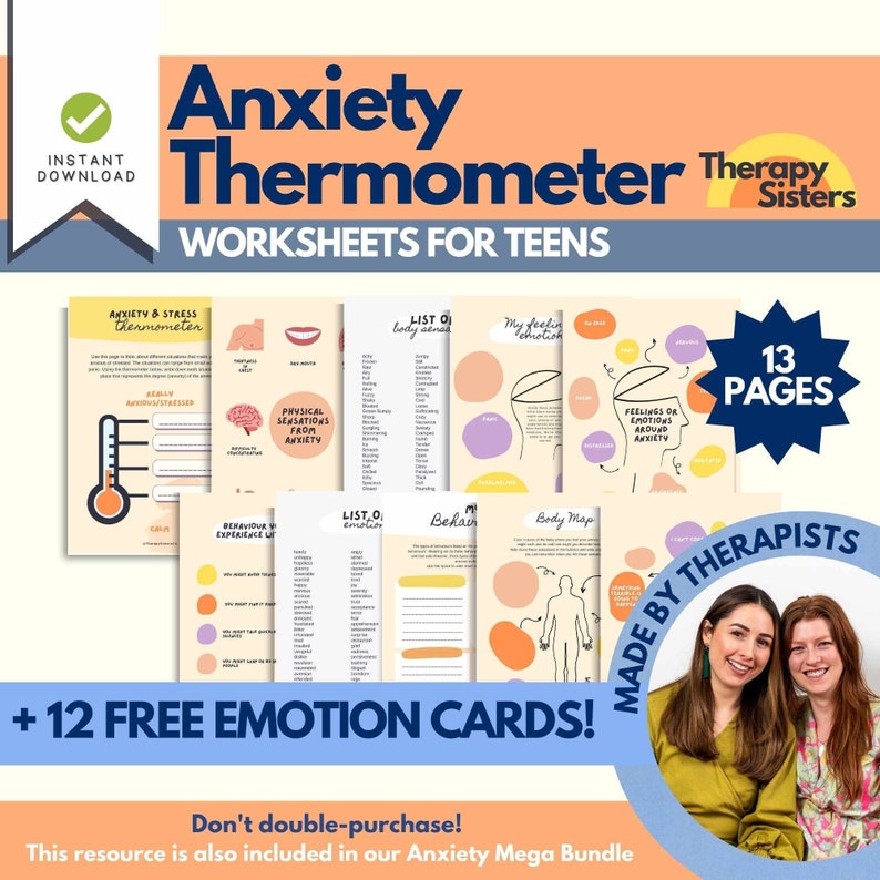 Anxiety Thermometer Worksheet | Trauma Therapy DBT Therapy Office Decor ...