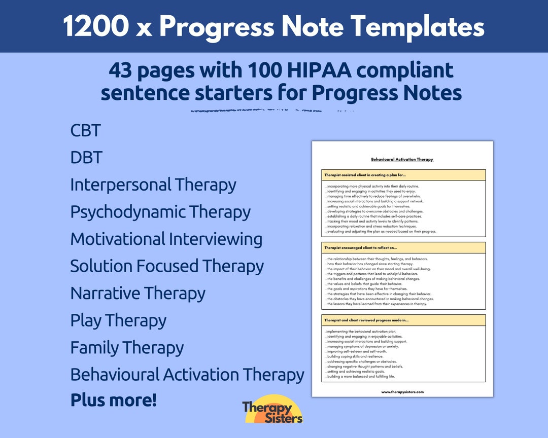 Therapy Progress Note Template Therapy Note Sentence Starters Therapy ...