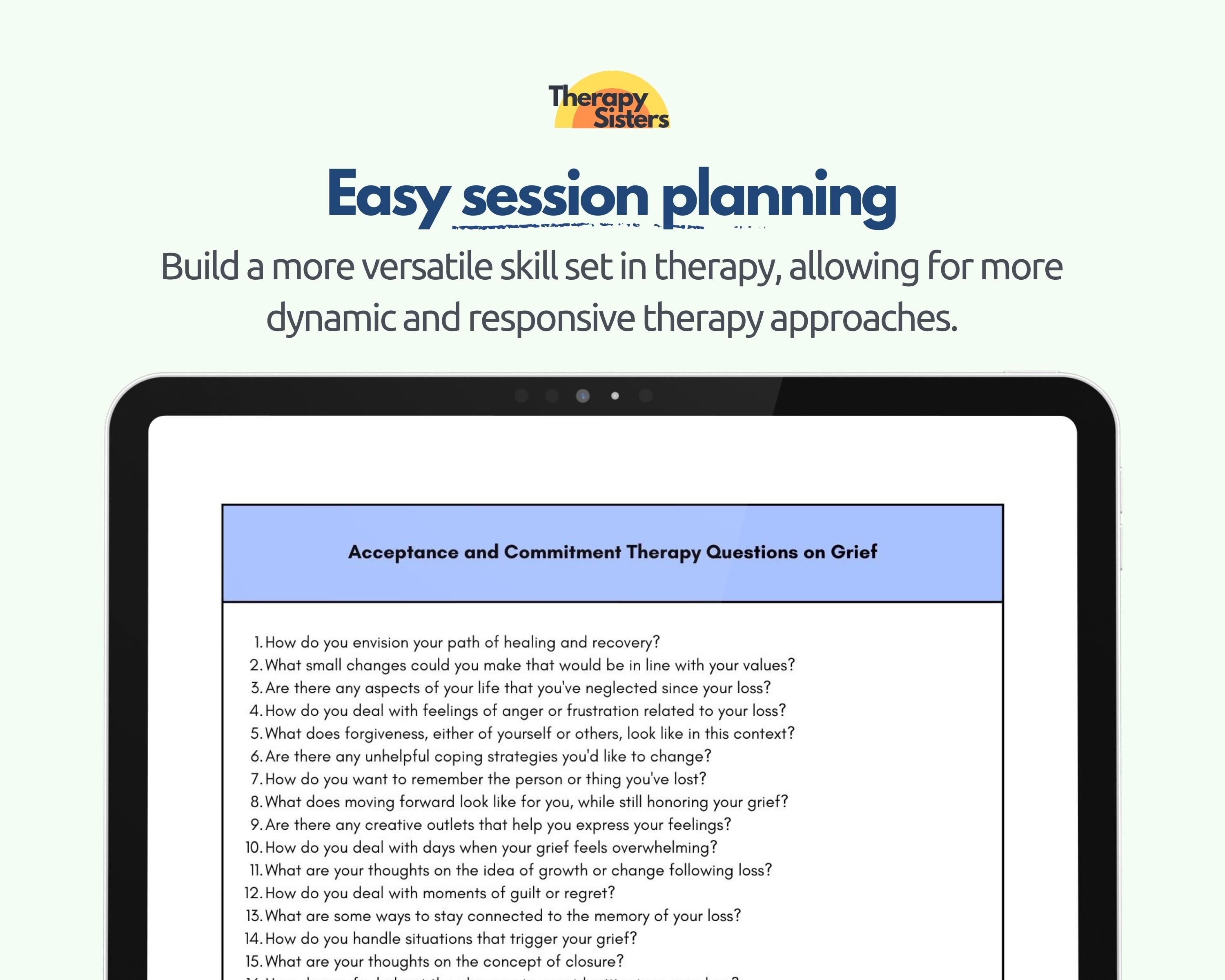200 ACT Grief Therapy Questions | Grief and Loss Therapy Interventions ...
