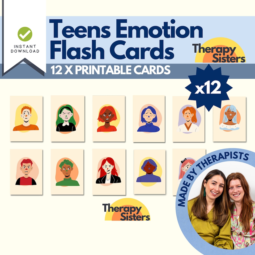 12 Adolescent Emotion Cards | Teen Therapy Card Deck Counselling Tool ...