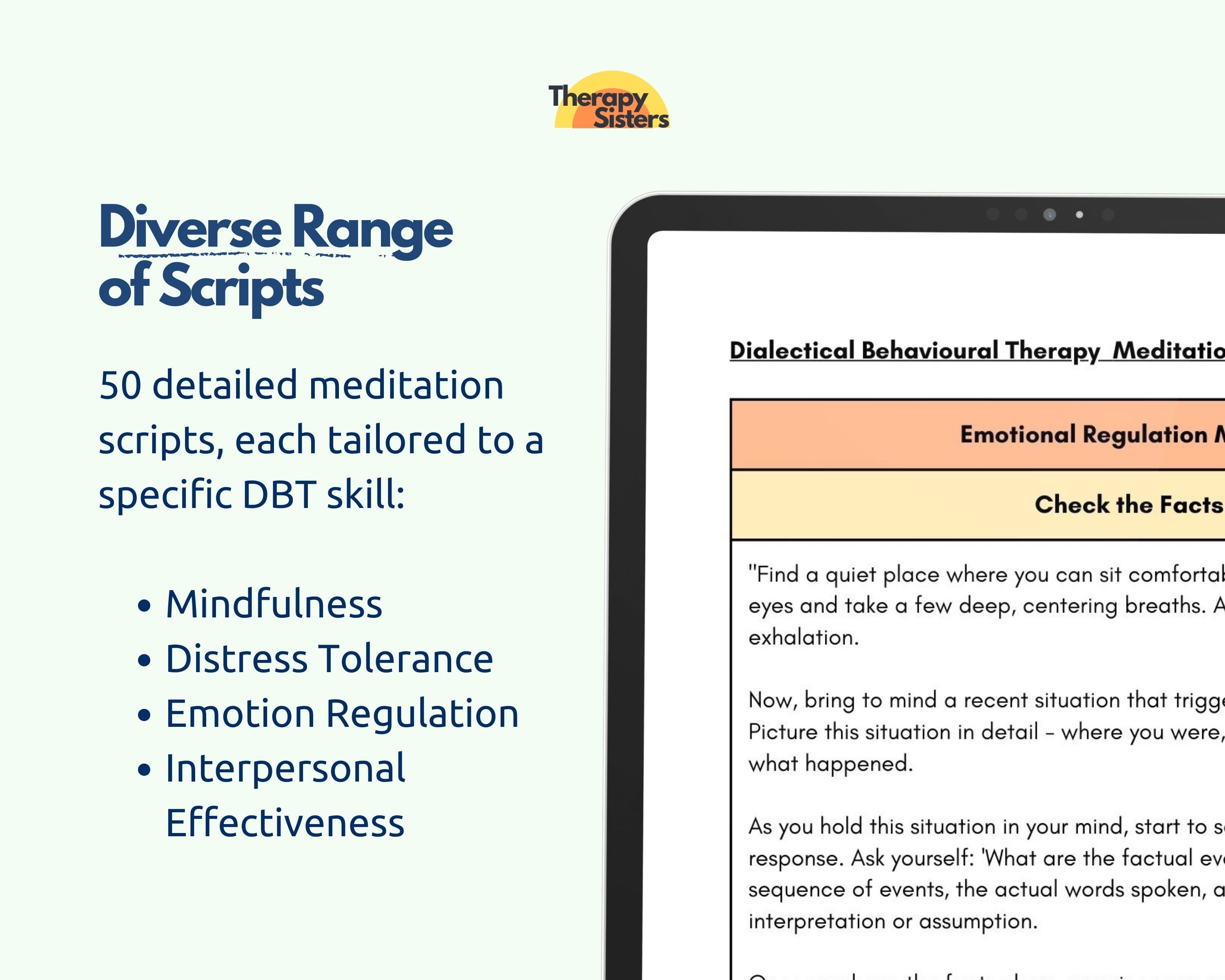 DBT Meditation Scripts | DBT Cheat Sheet Social Worker CBT Tools Diary Cards Wise Mind Social ...