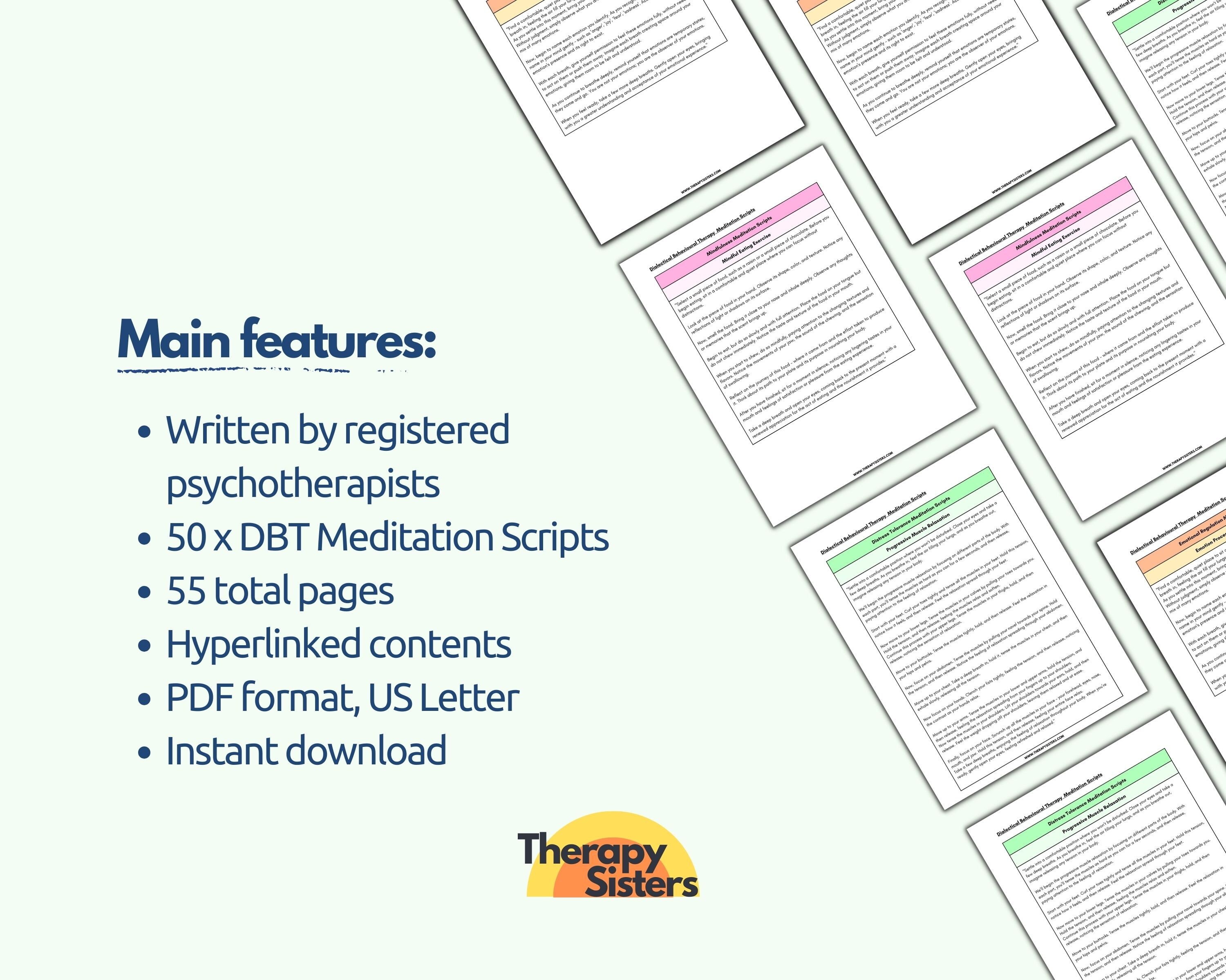 DBT Meditation Scripts | DBT Cheat Sheet Social Worker CBT Tools Diary ...