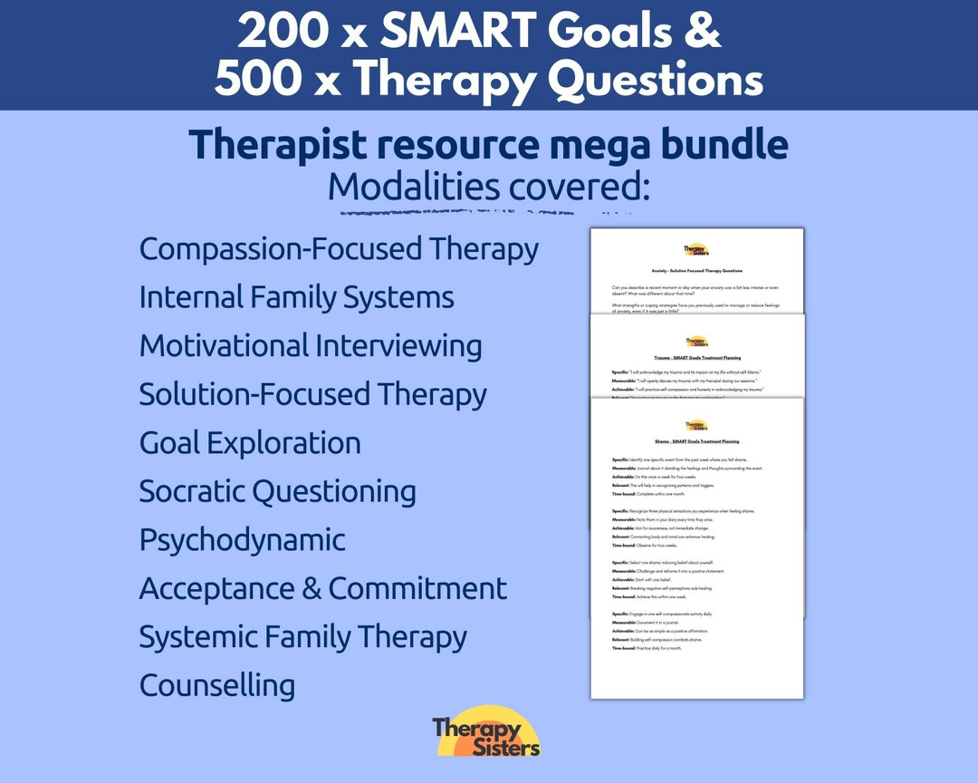 Therapist Resource Bundle | 500 Therapy Questions 200 SMART Goals for ...