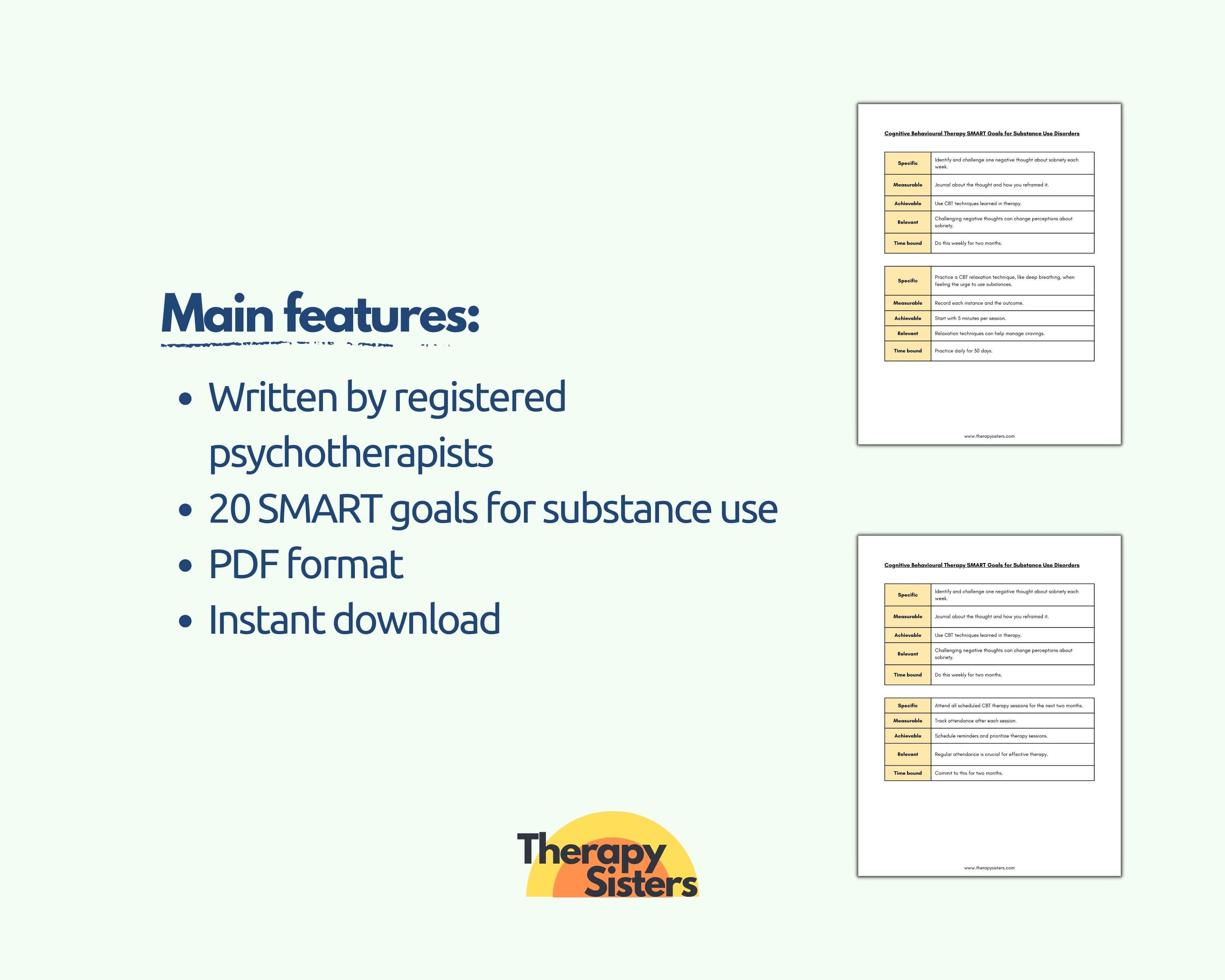 CBT SMART Goals for Sobriety and Addiction Treatment Planning Substance ...