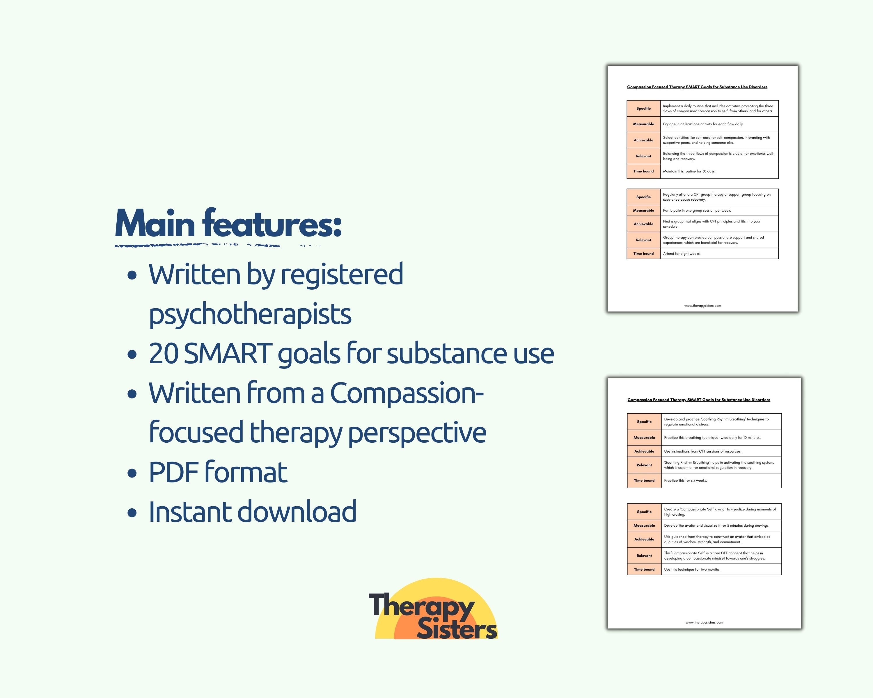 CFT SMART Goals for Addiction and Sobriety Treatment Planning Substance Abuse Therapy ...