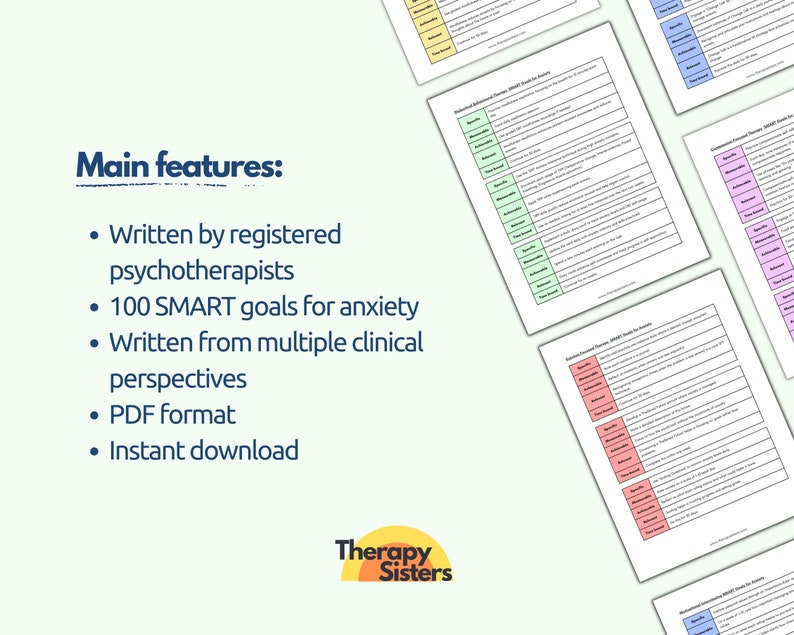 100 Anxiety SMART Goals Treatment Planning Guide | Therapy ...