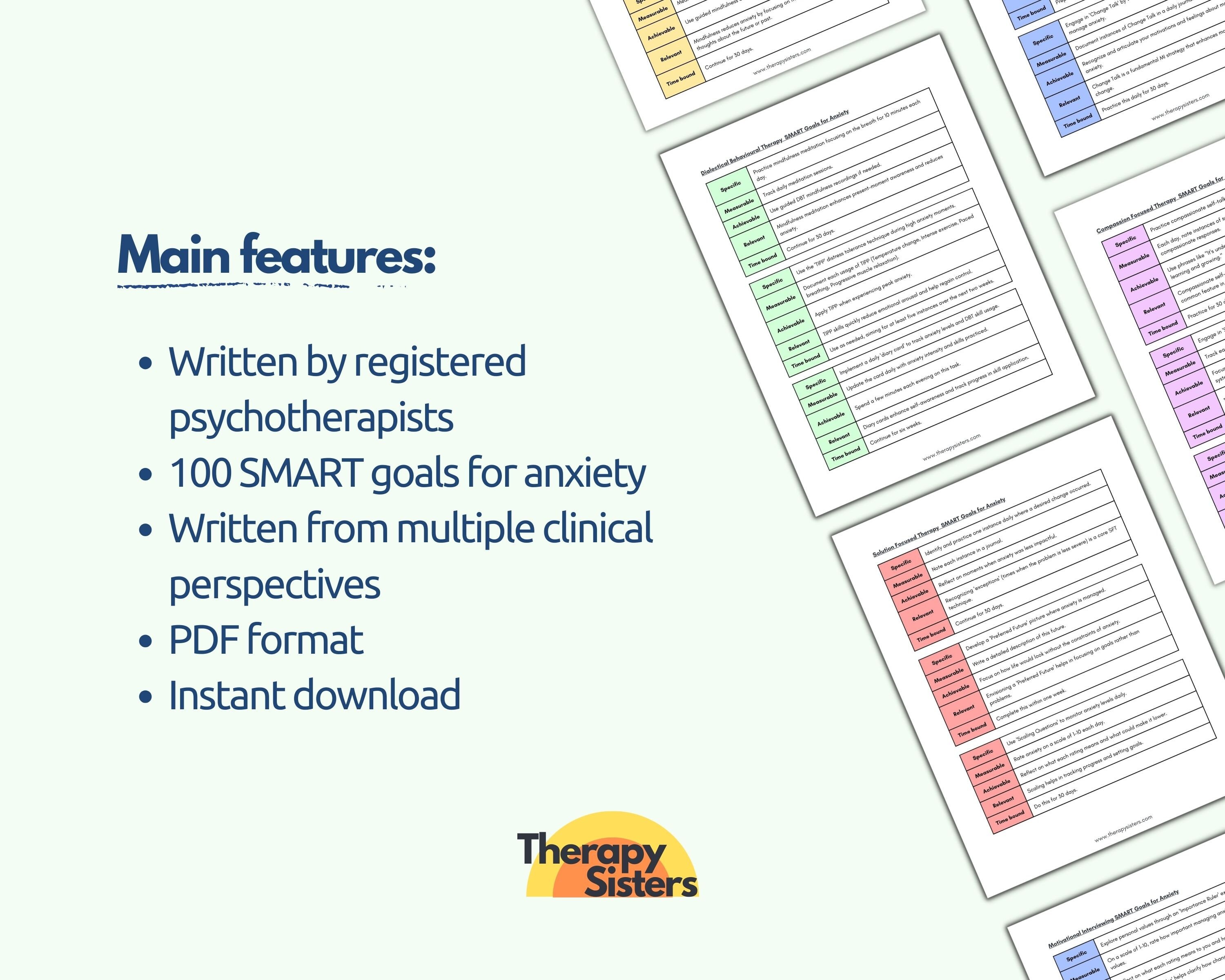 100 Anxiety SMART Goals Treatment Planning Guide | Therapy ...