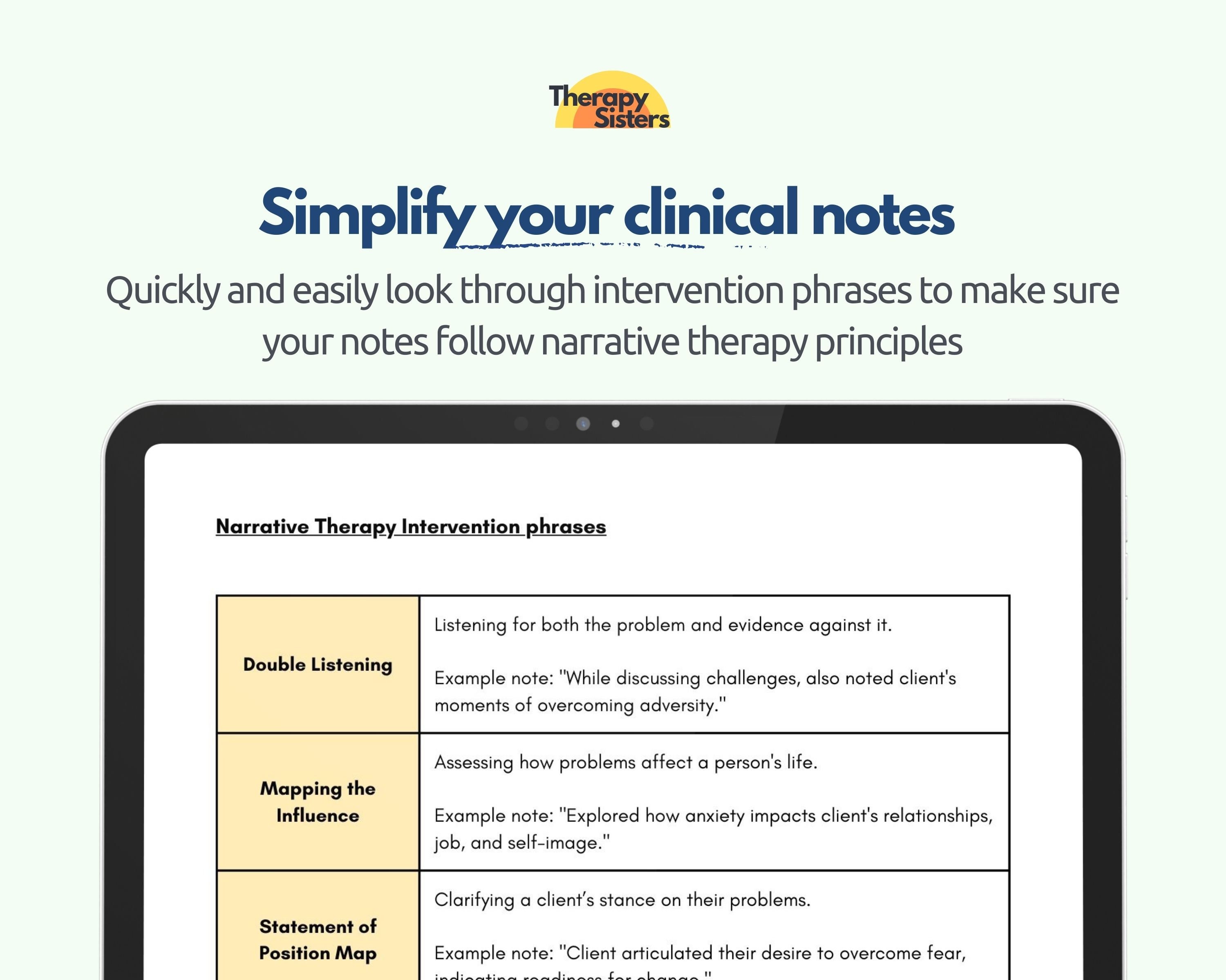 50 Narrative Therapy Intervention Phrases HIPAA Compliant Progress ...