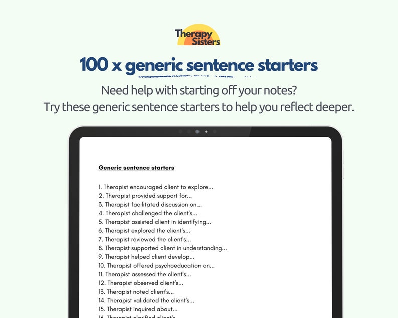 Therapy Progress Note Template | Therapy Documents Note Sentence ...