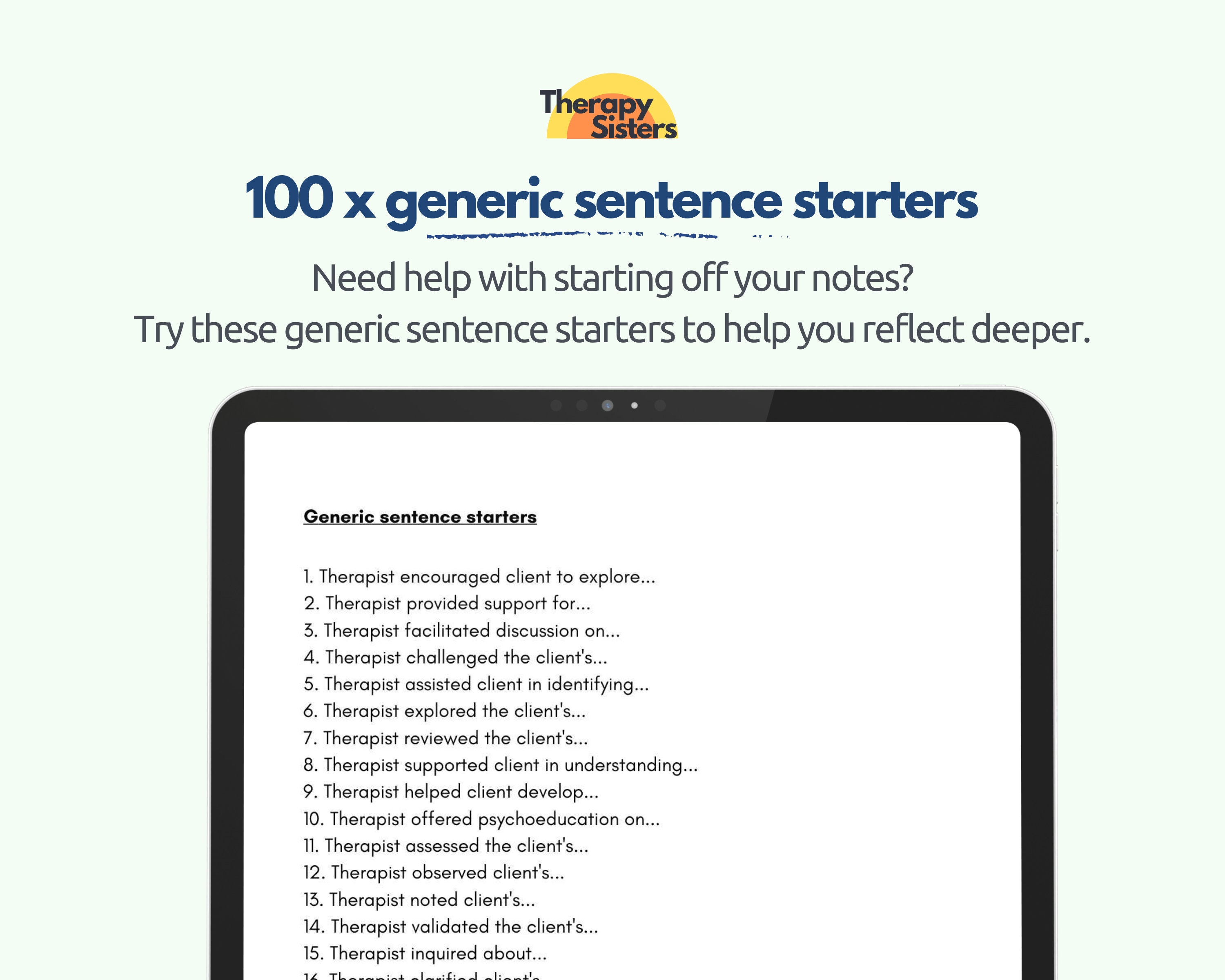 Therapy Progress Note Template | Therapy Documents Note Sentence ...