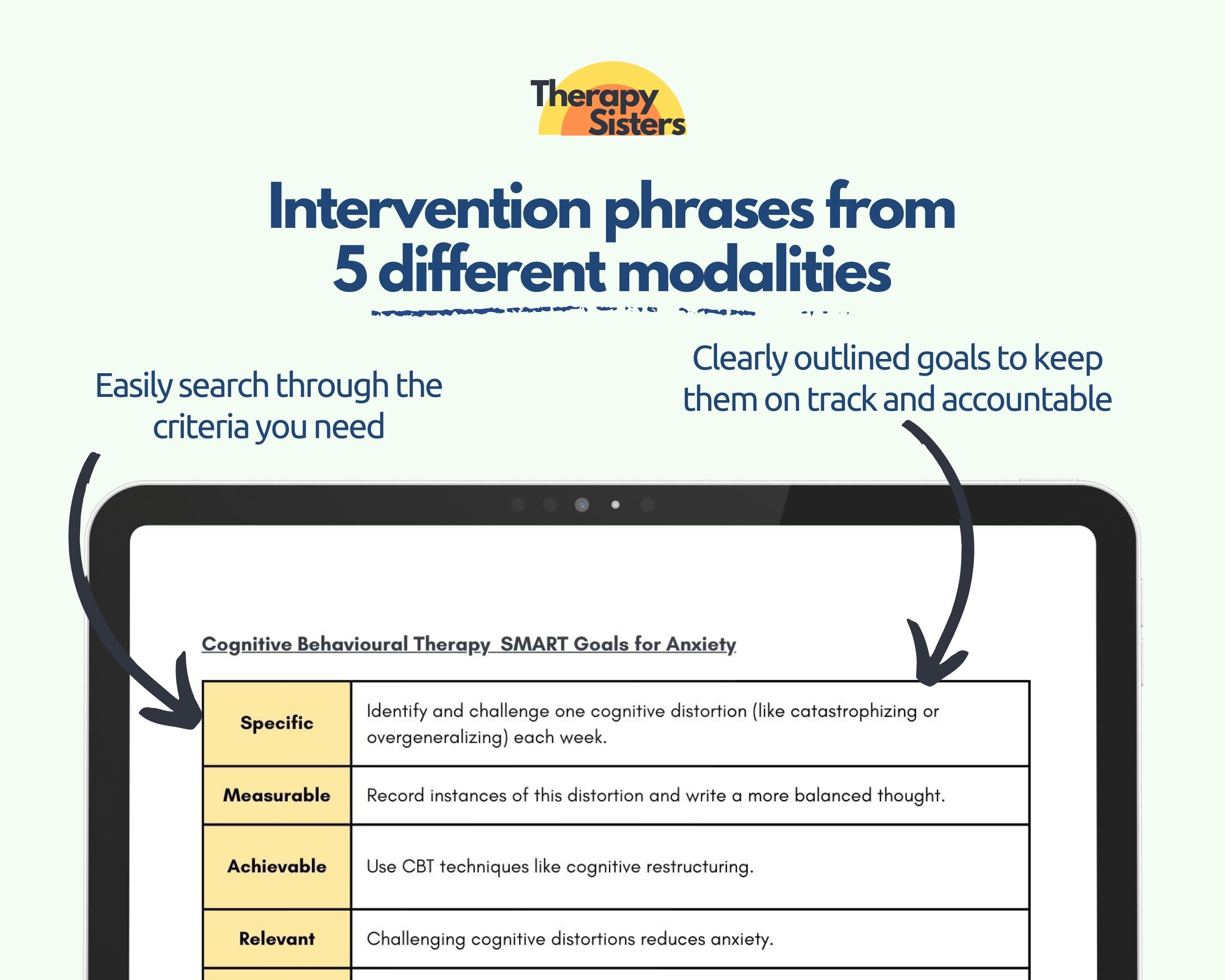 100 Anxiety SMART Goals Treatment Planning Guide | Therapy ...