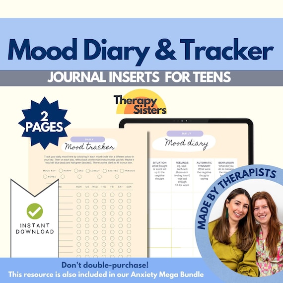 Cbt Mood Diary CBT Thought Diary Mood Tracker & Therapy Journal