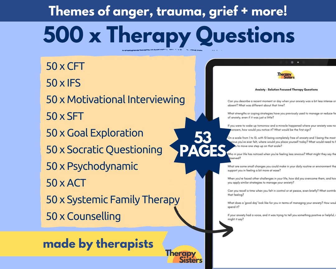 500 Therapy Questions Bundle | Therapy Interventions Therapy Cheat ...