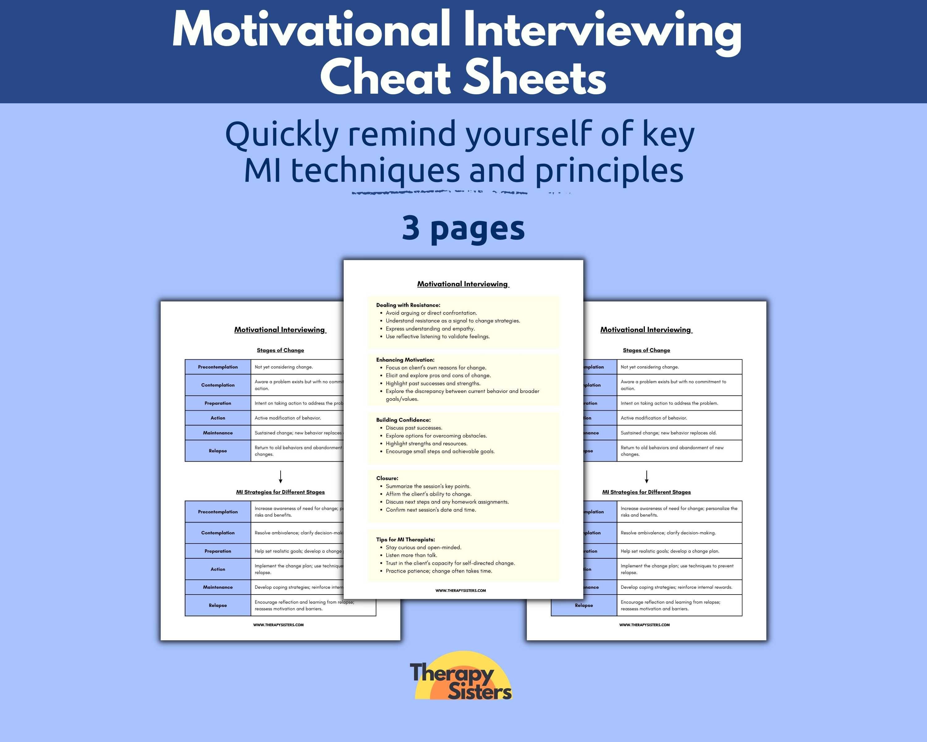 Motivational Interviewing Therapy Cheat Sheets MI Therapy Psychotherapy ...