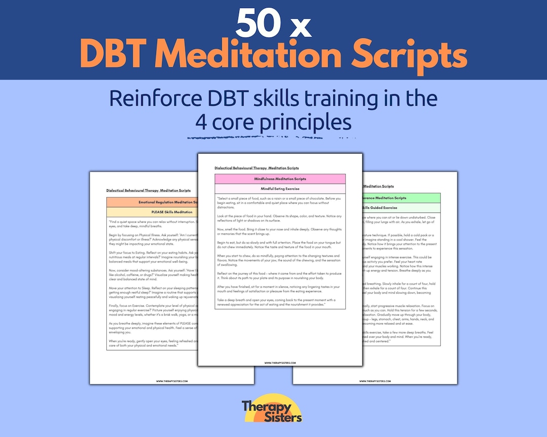 DBT Meditation Scripts | DBT Cheat Sheet Social Worker CBT Tools Diary ...