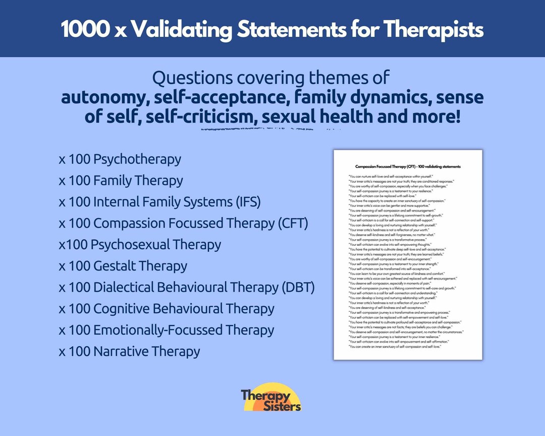 1000 Therapy Validating Statements Bundle | Therapy Interventions ...