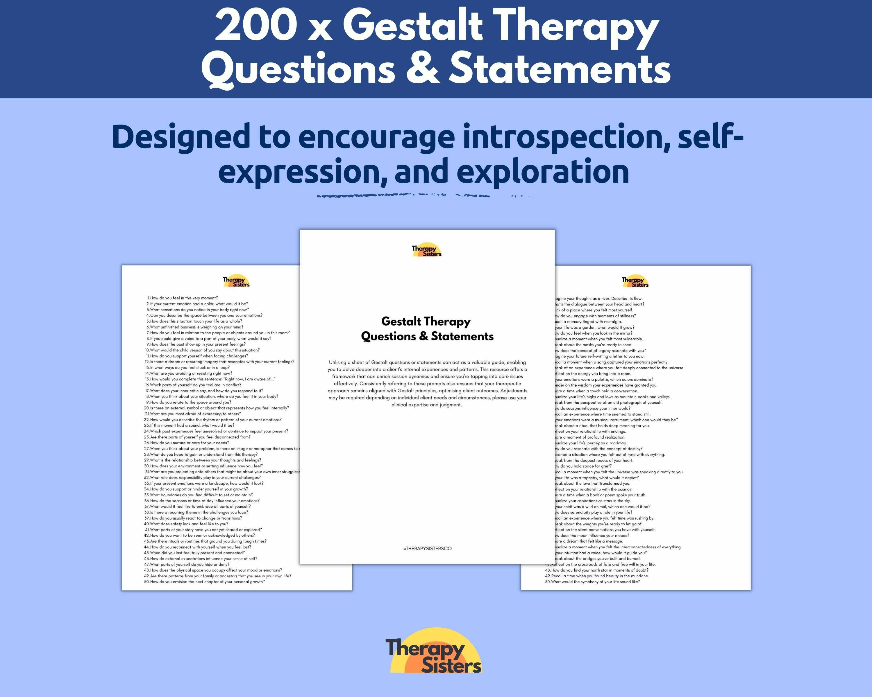 200 Gestalt Therapy Questions | Therapy Interventions Therapy Cheat ...