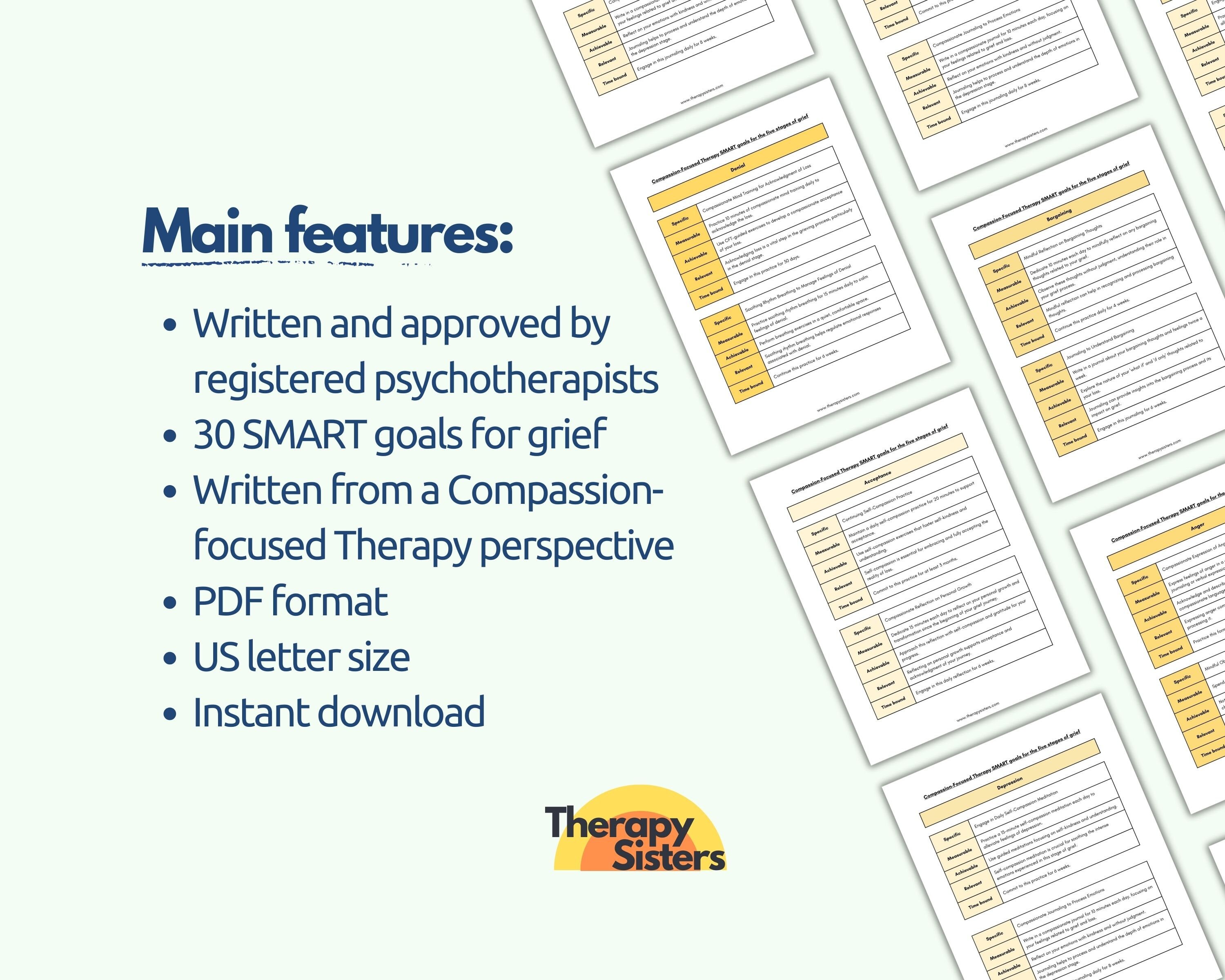 Compassion Focused Therapy SMART Goals for Grief Therapy Grief Workbook ...