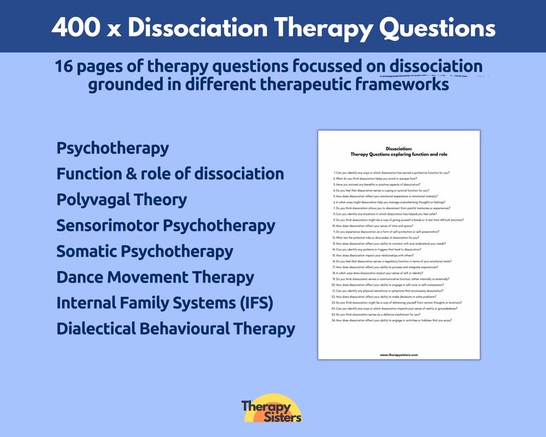 400 Dissociation Therapy Questions Bundle Therapy Interventions Therapy ...