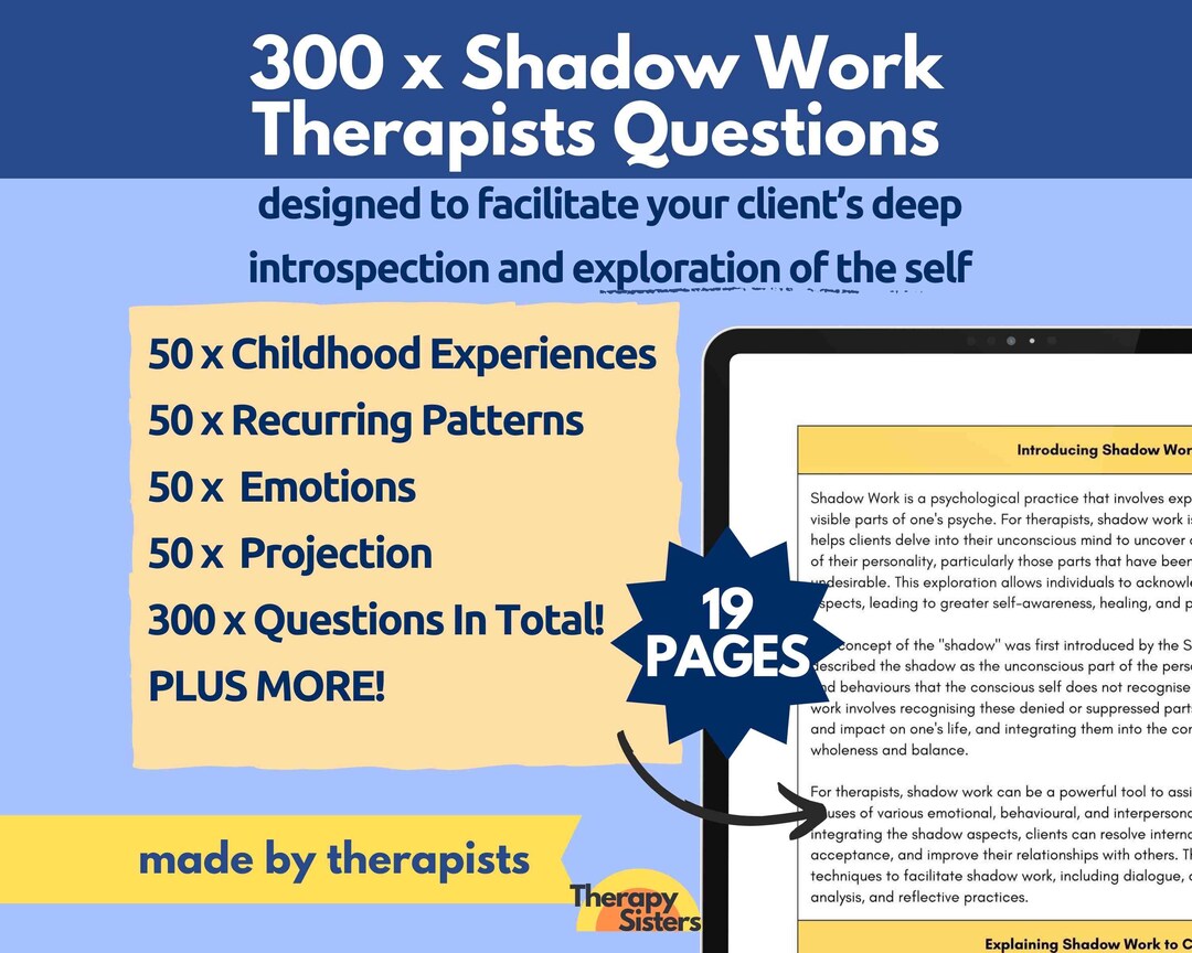 Shadow Work Therapist Questions | Psychologist Resource Therapist Tools ...