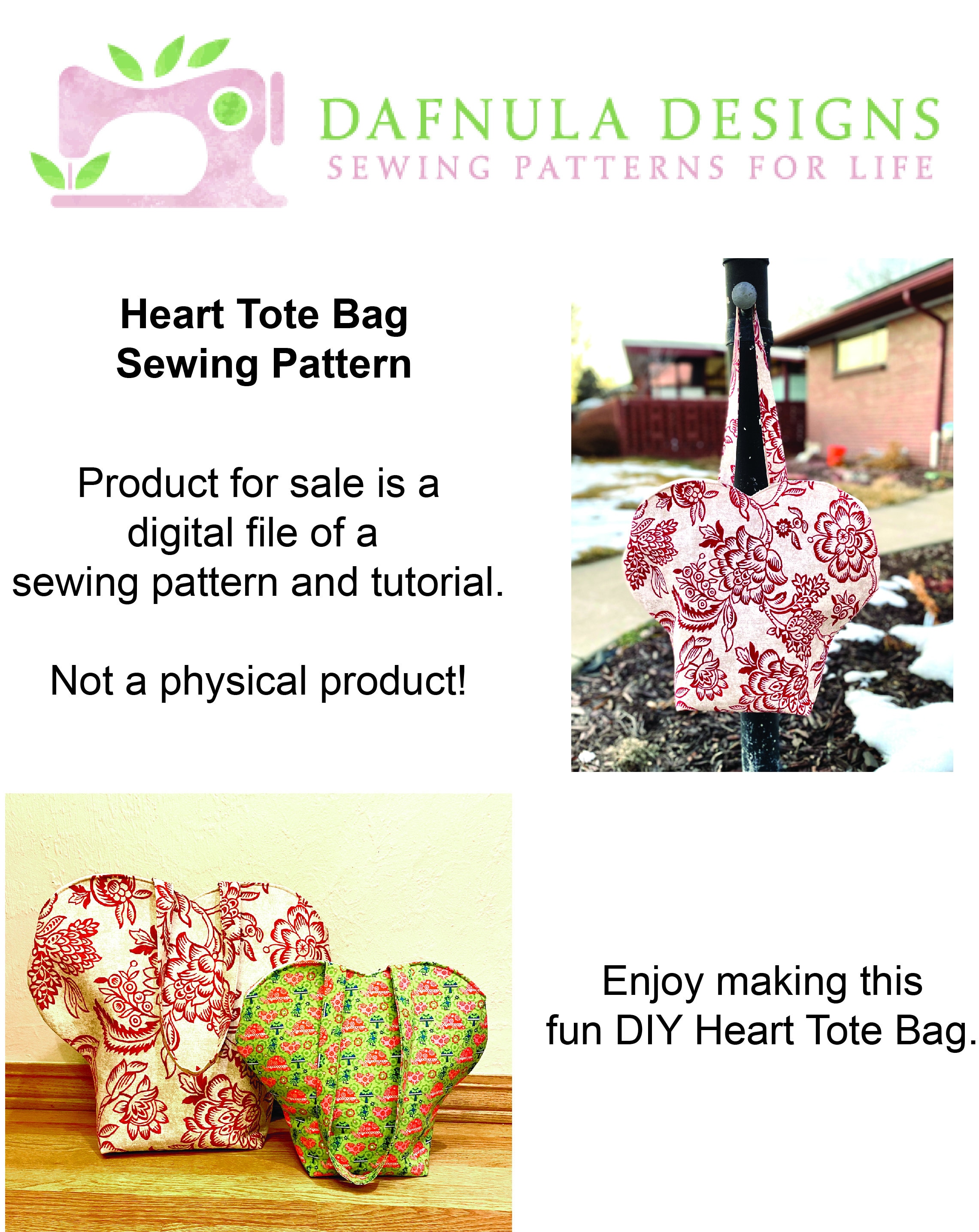Heart Tote Bag Sewing Pattern, DIY Craft Project, Heart-shaped Purse - Etsy