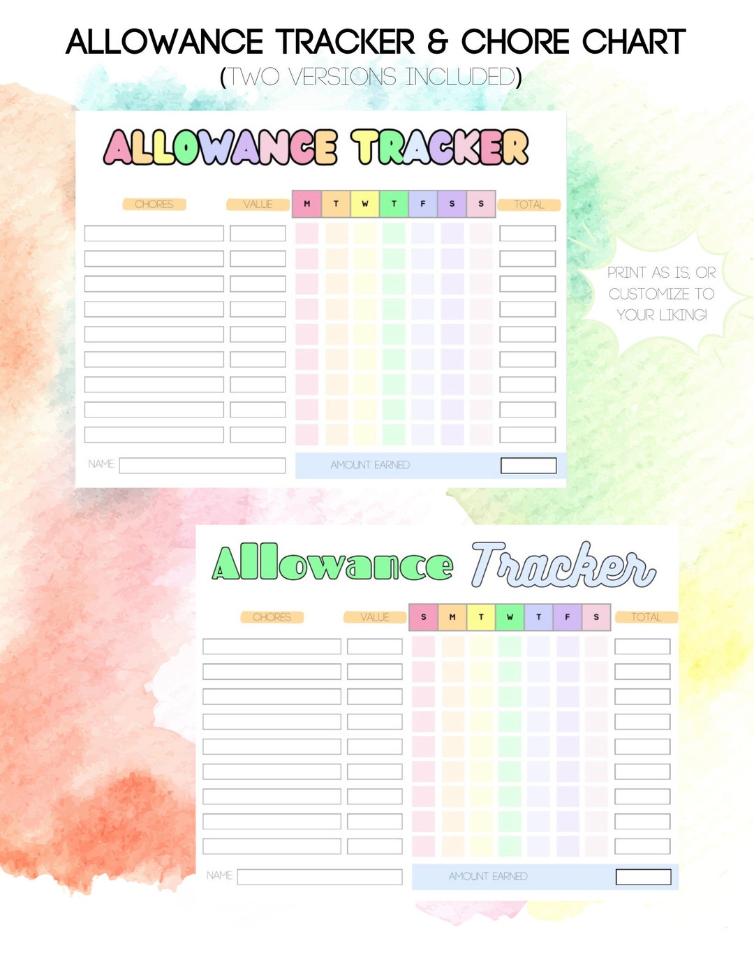 Allowance Tracker Chore Chart - Etsy
