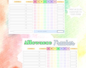 Printable Weekly Allowance Tracker for Kids Instant Download 8.5x11 PDF ...