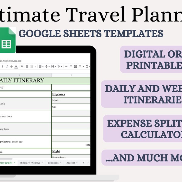 Travel Planner Google Sheet Template - Etsy
