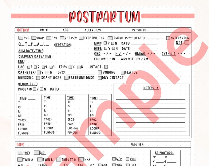Postpartum Report Sheet (extra Baby Report Sheet Included!) - Etsy