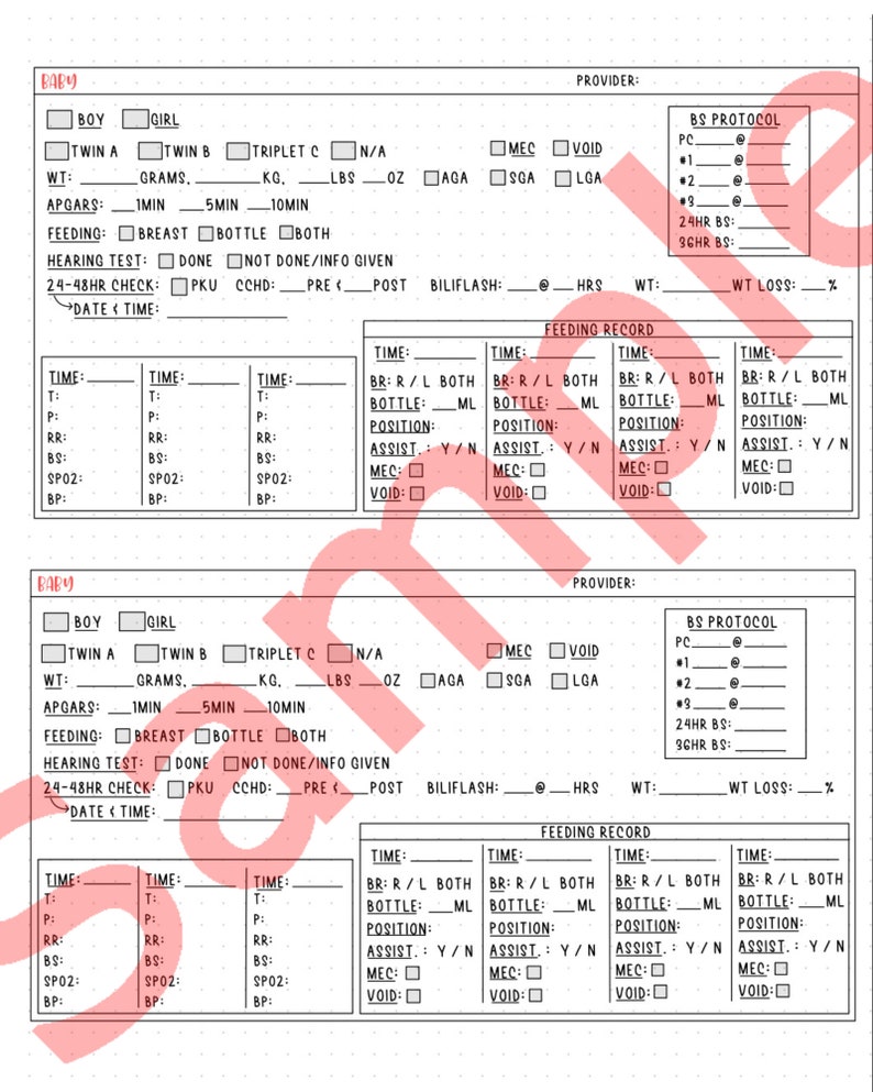 Postpartum Report Sheet extra Baby Report Sheet Included - Etsy