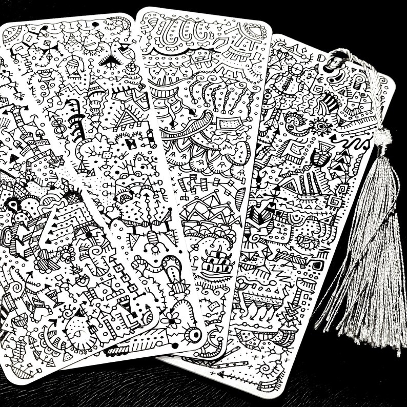 Handmade White Doodle Bookmarks With Matte Finish and Tassel - Etsy