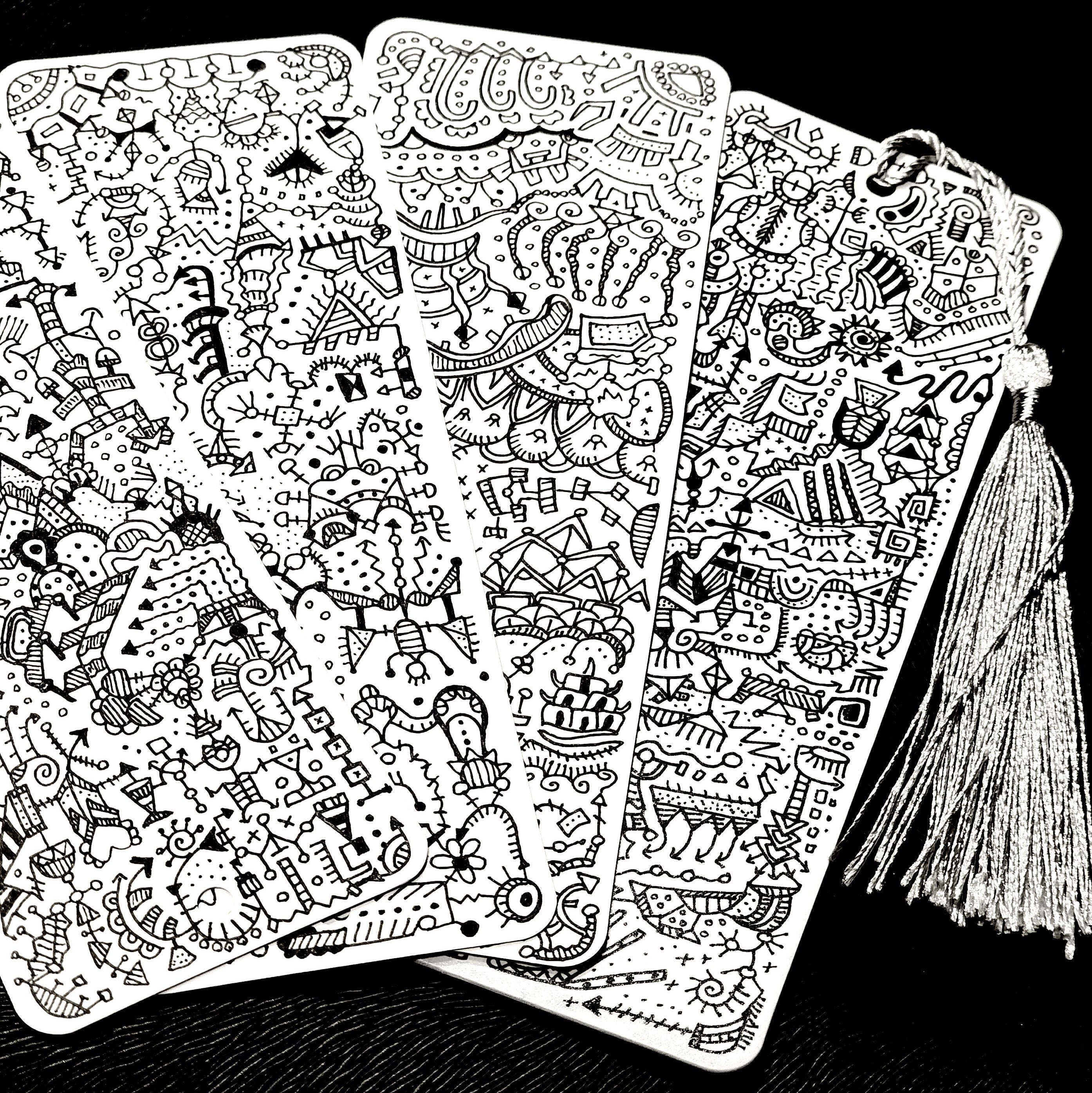 Handmade White Doodle Bookmarks With Matte Finish and Tassel - Etsy